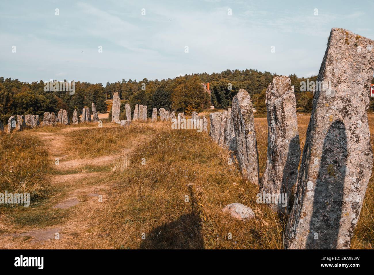 Stenskeppet - Blomsholm Stone Ship in Sweden Stock Photo - Alamy