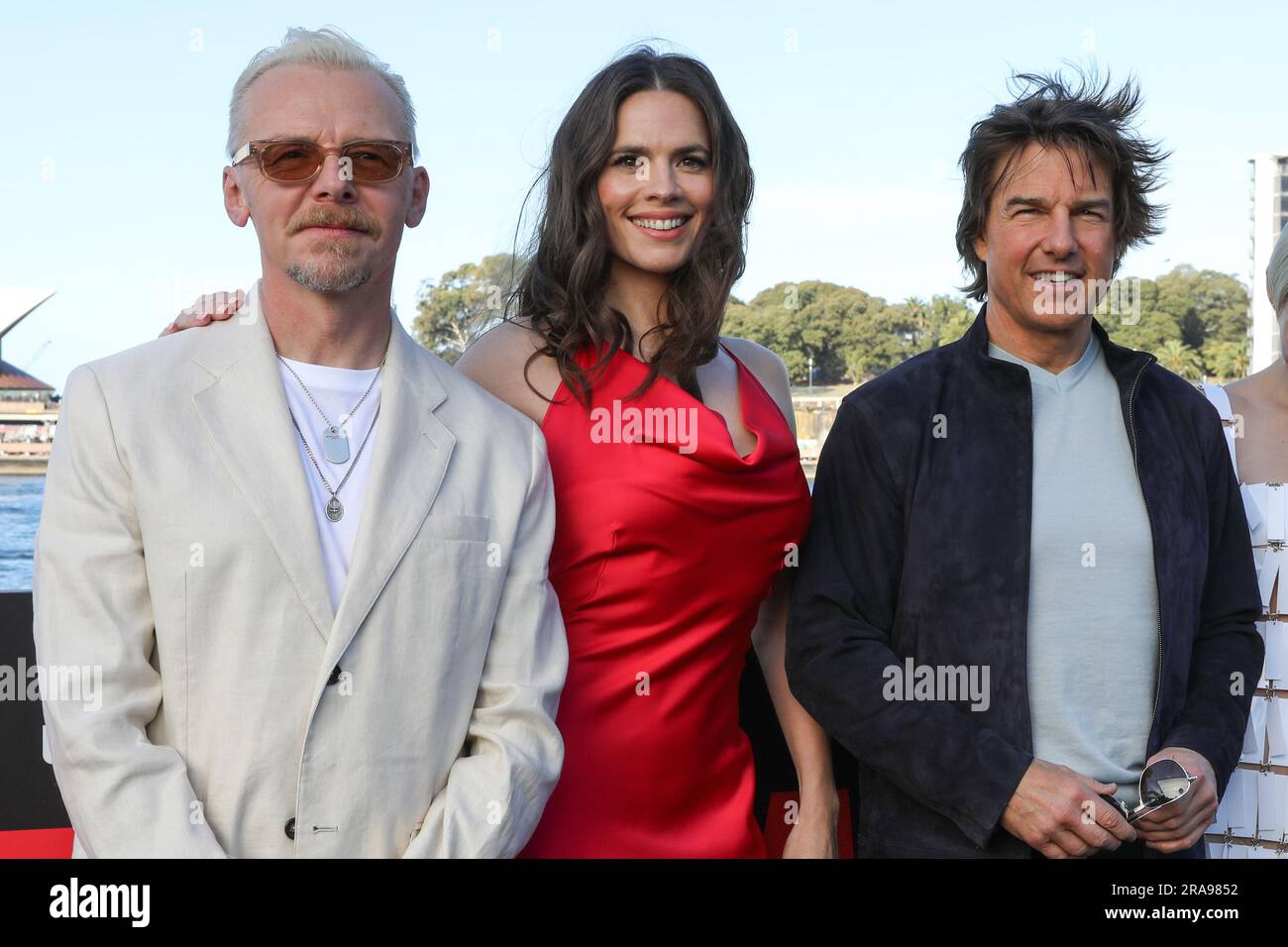 July 2, 2023: SIMON PEGG, HAYLEY ATWELL and TOM CRUISE poses during the ...