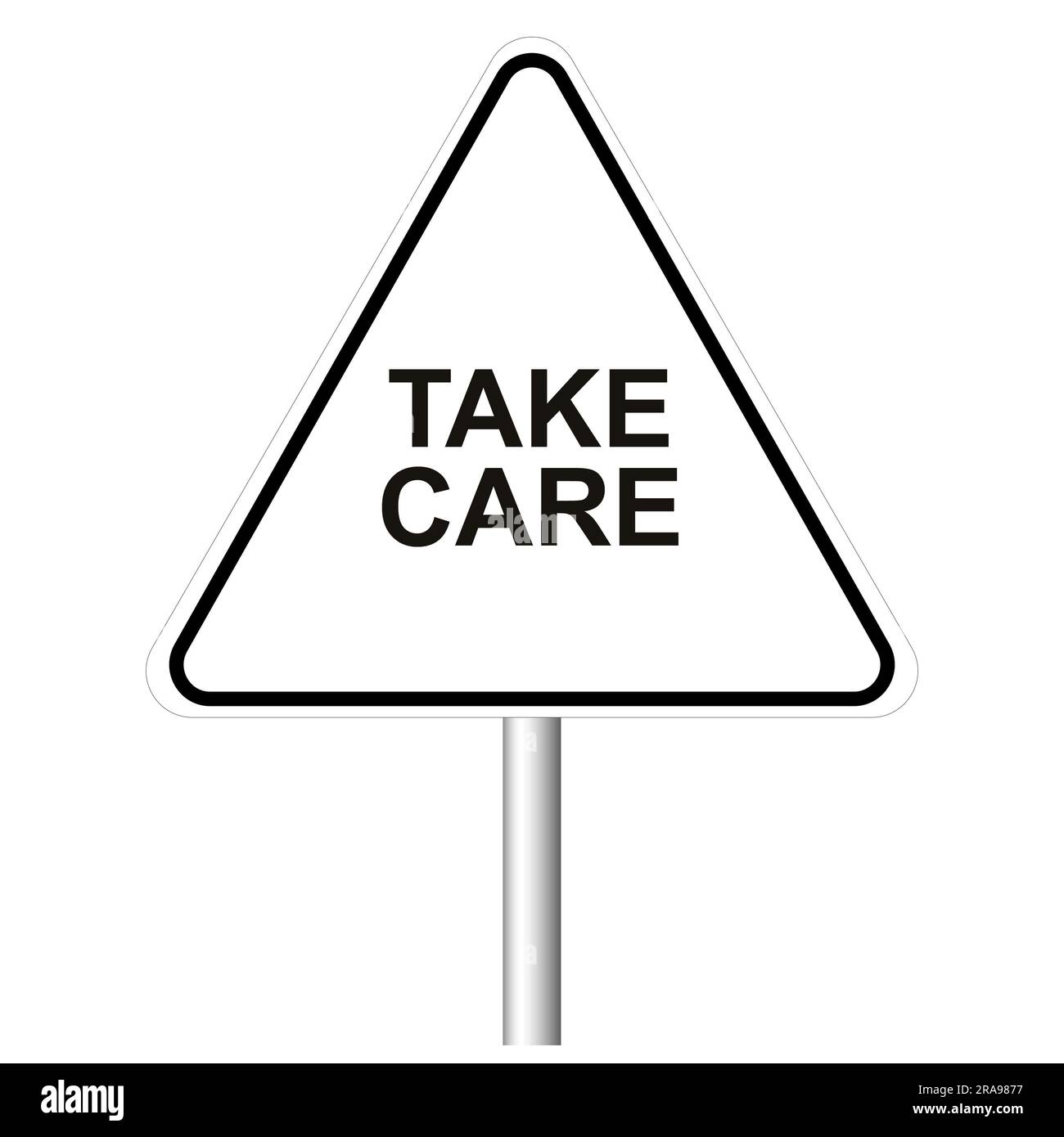 Road sign with phrase Take Care on white background Stock Photo - Alamy