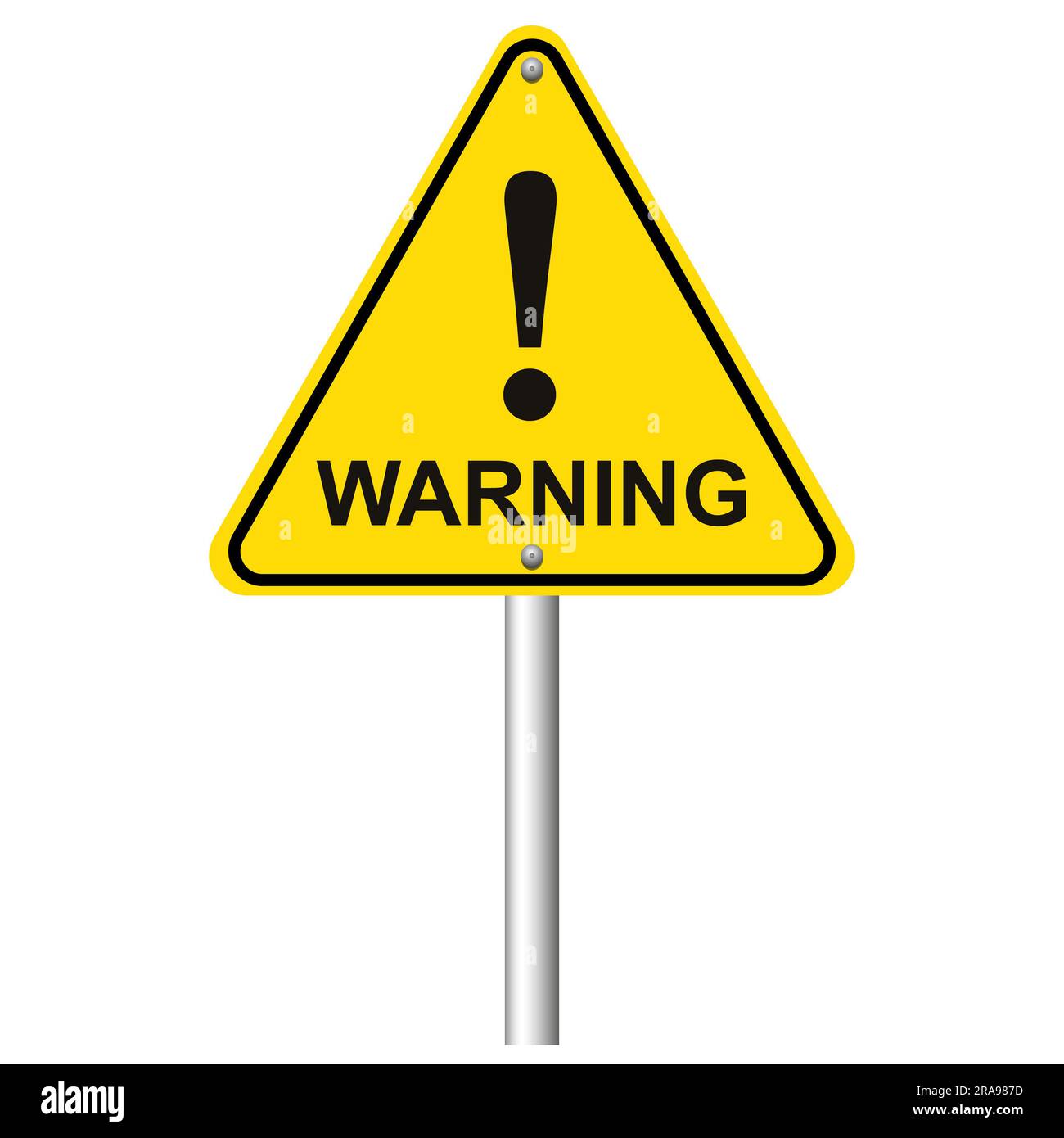 Yellow road sign with word Warning and exclamation mark on white ...