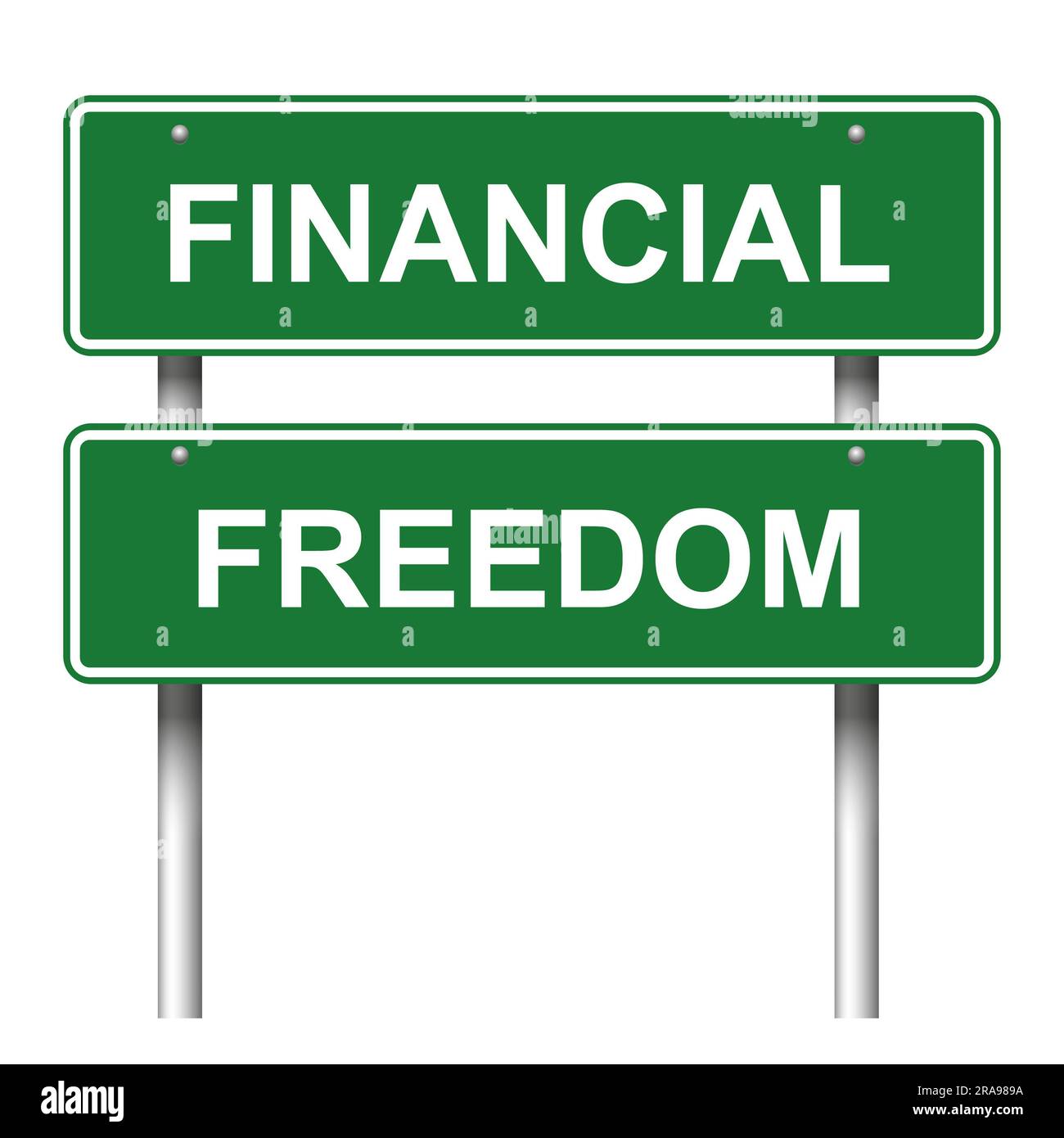 Green road signpost with words Financial Freedom on white background ...