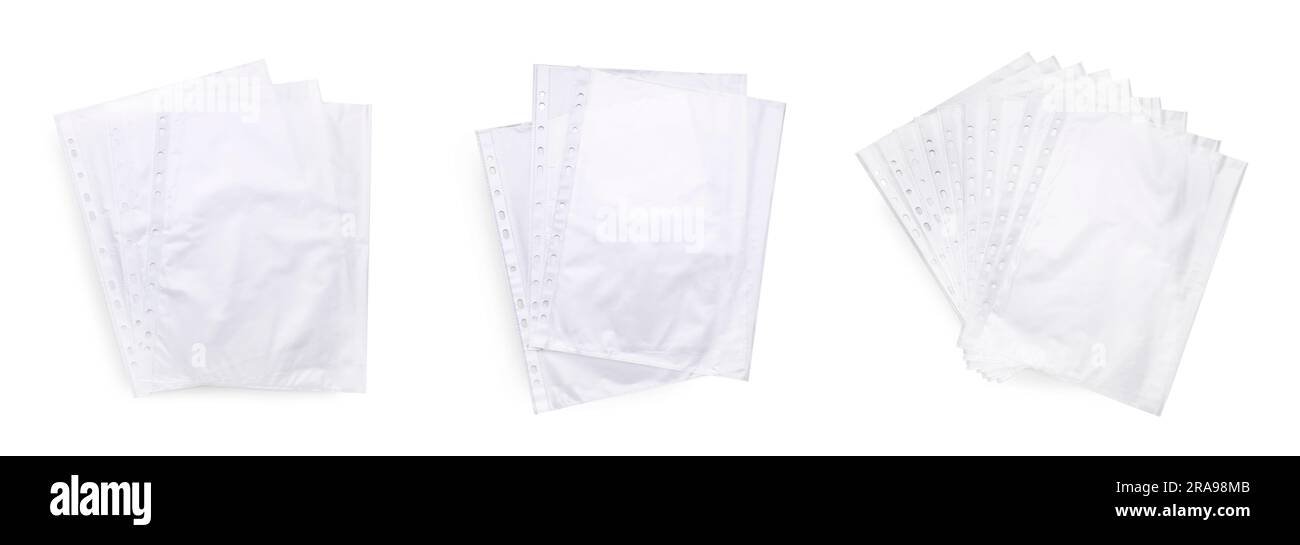 Collage with punched pockets on white background Stock Photo - Alamy