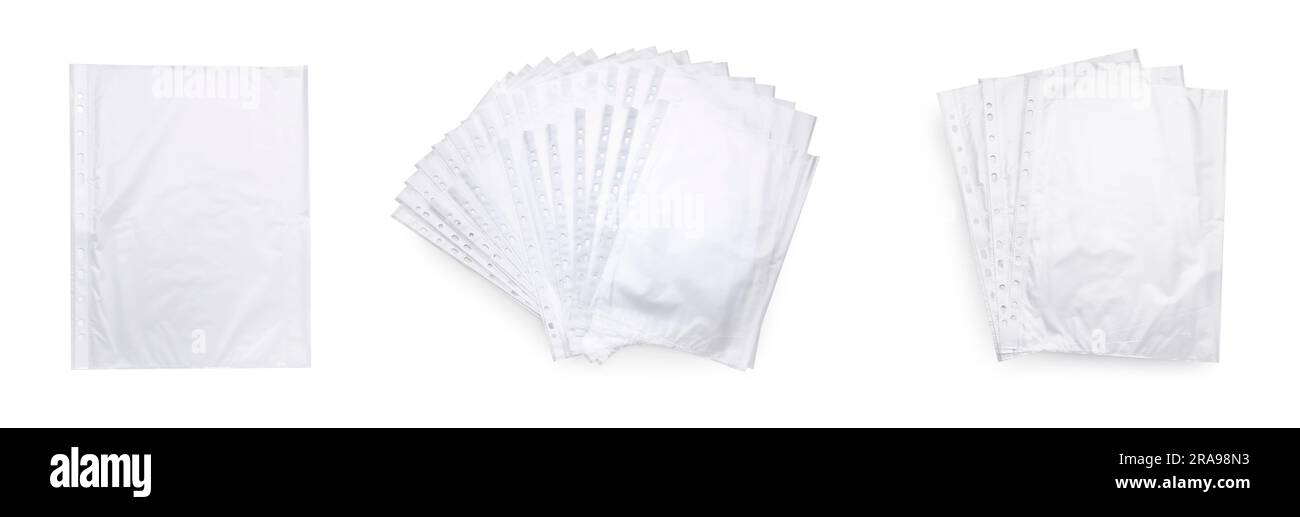 Set of punched pockets on white background, top view Stock Photo - Alamy