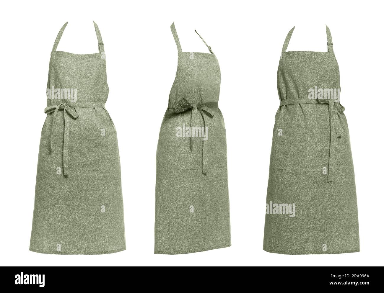 Collage with olive color apron isolated on white, different sides Stock ...