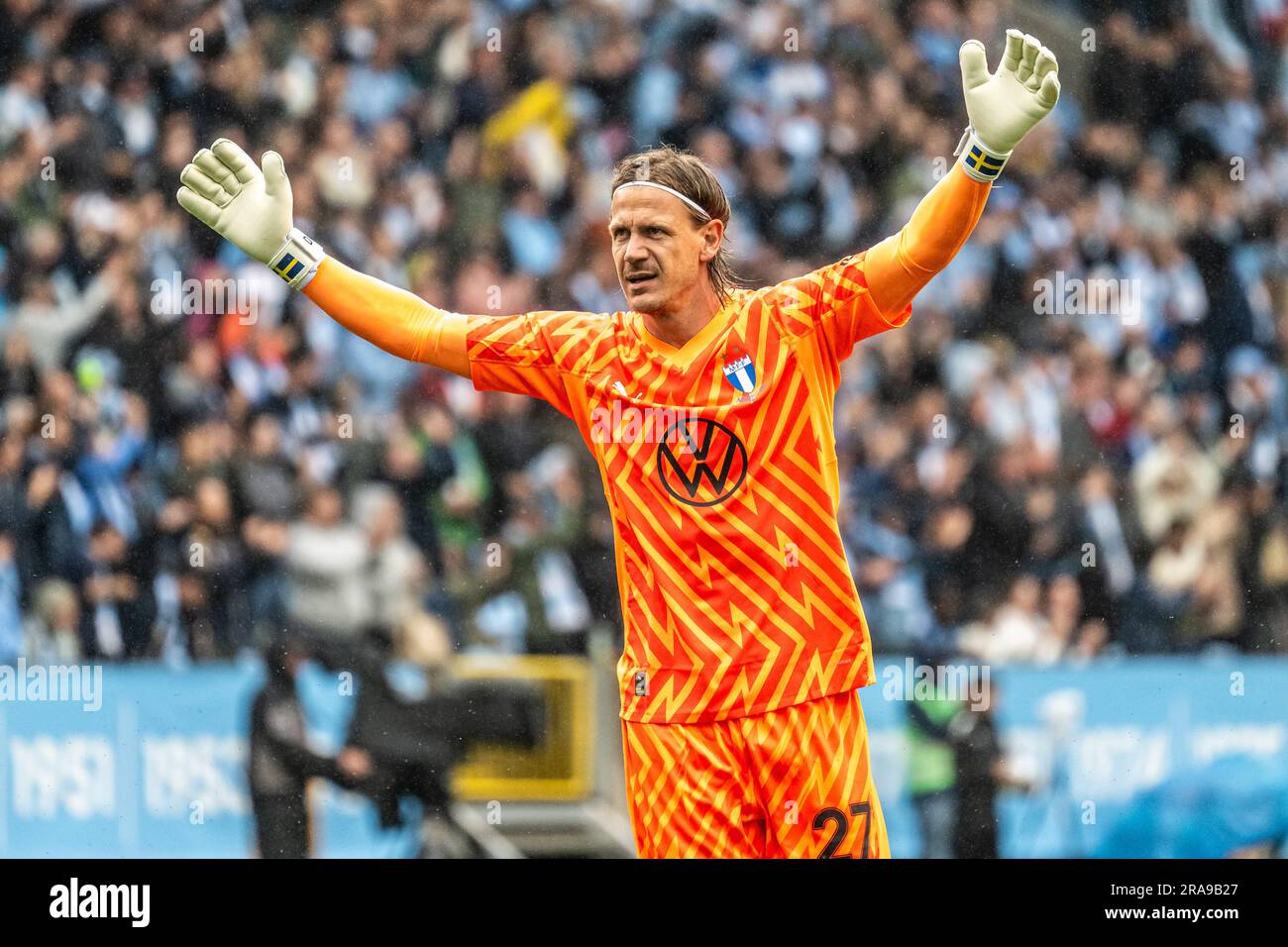 Malmoe, Sweden. 01st July, 2023. Goalkeeper Johan Dahlin (27) of Malmoe ...
