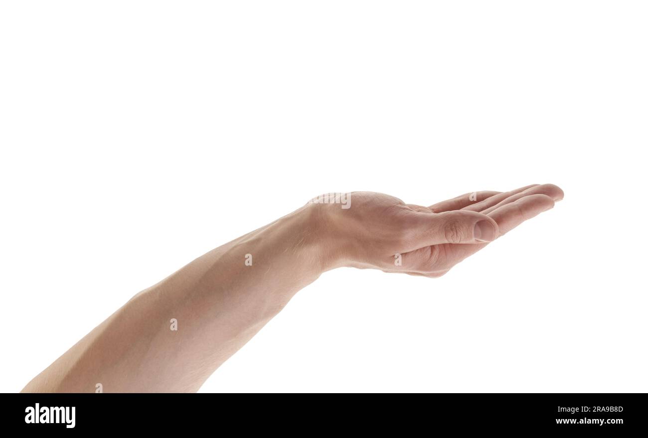 Man hand to hold something isolated on white background, photo for ...