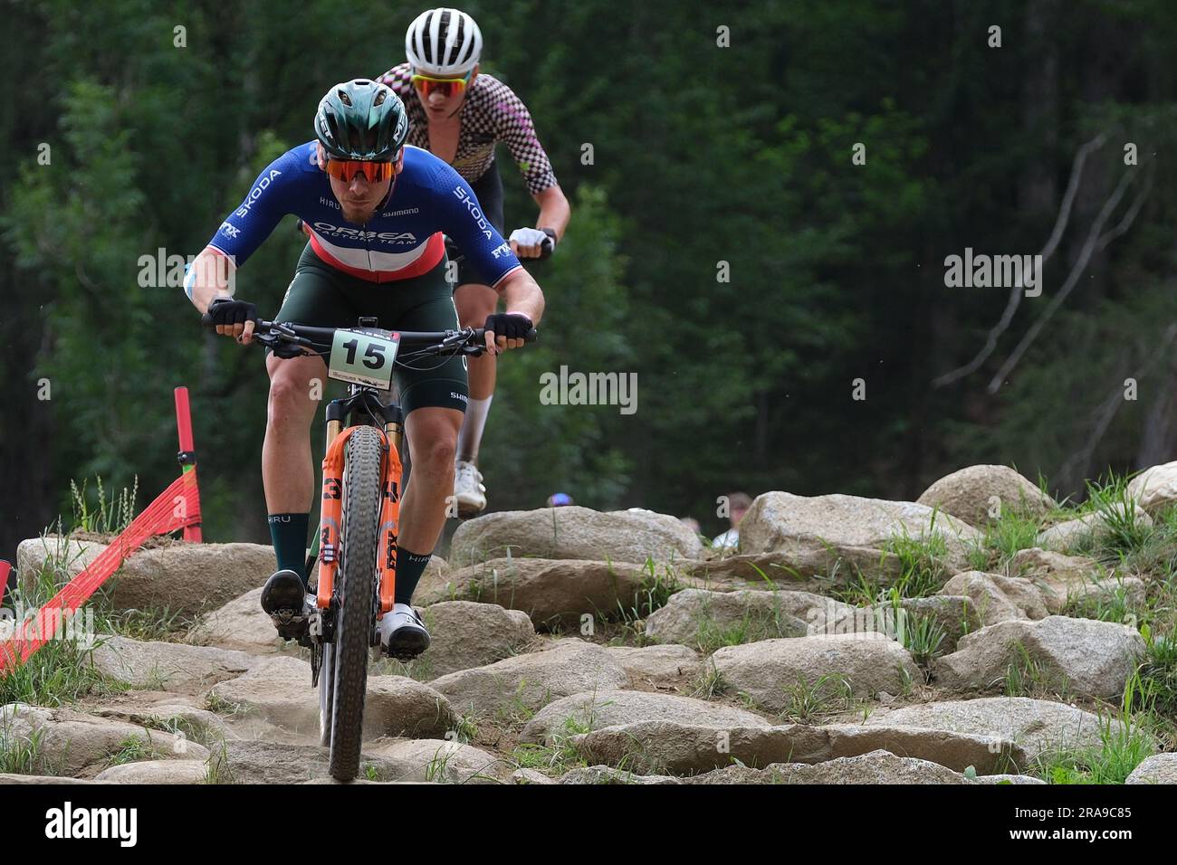 Luca Martin (FRA) in action during XCO U23 Men race, at UCI MTB World Series 2023, Val di Sole ...