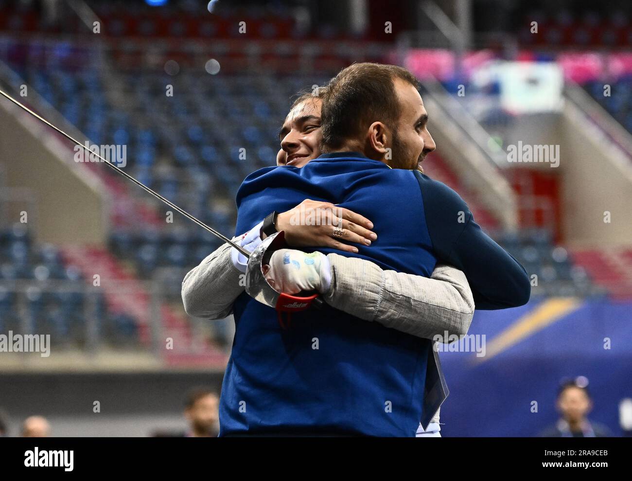 KRAKOW, POLAND 27 JUNE: Ilinca Pantis of Romania celebrate with coach ...