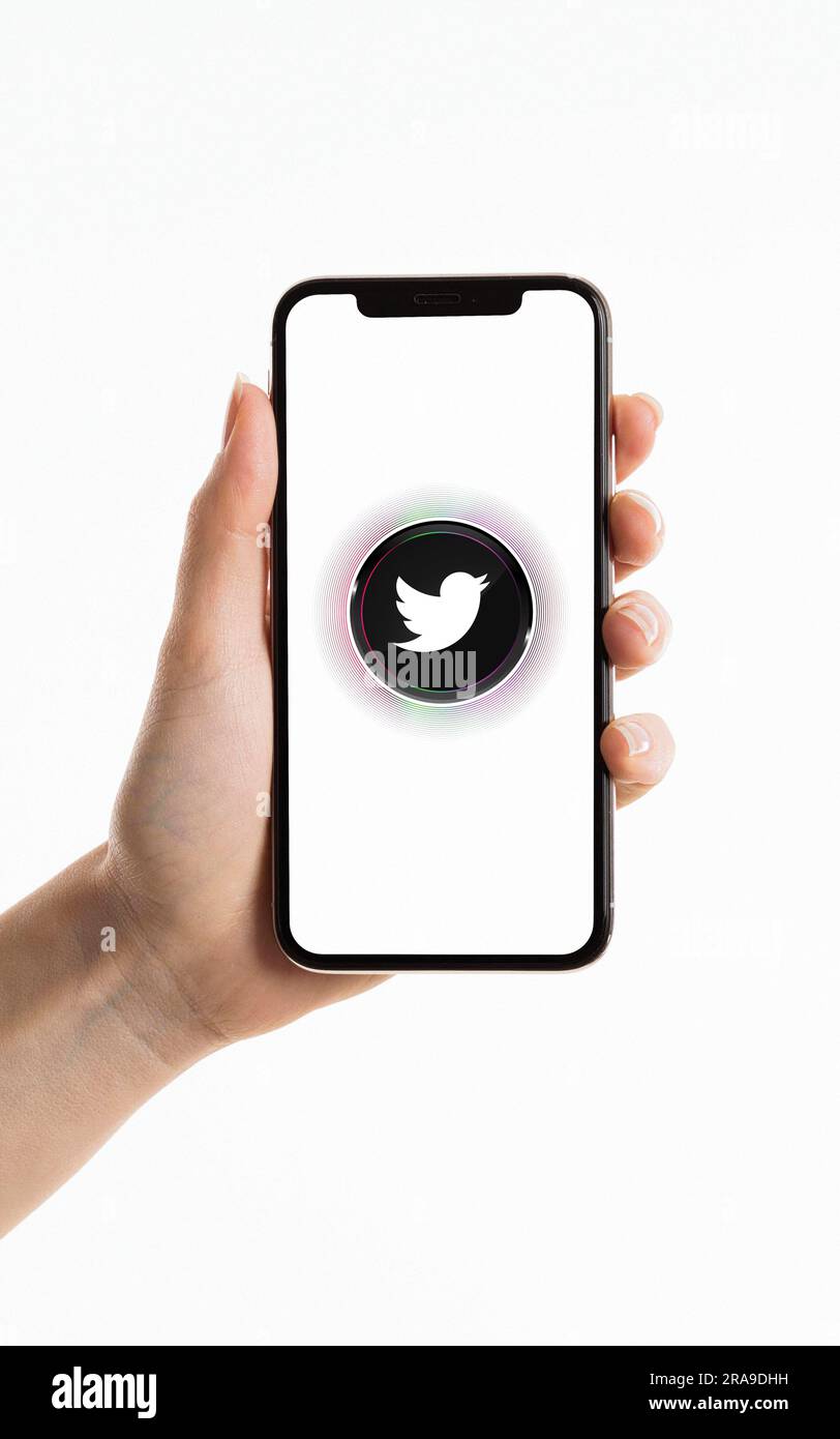 In this photo illustration, Twitter logo is displayed on the screen ...