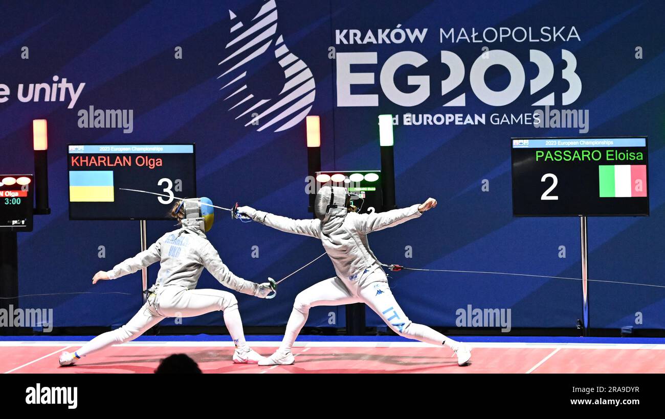KRAKOW, POLAND 27 JUNE: Olga Kharlan of Ukraine and Eloisa Passaro of ...