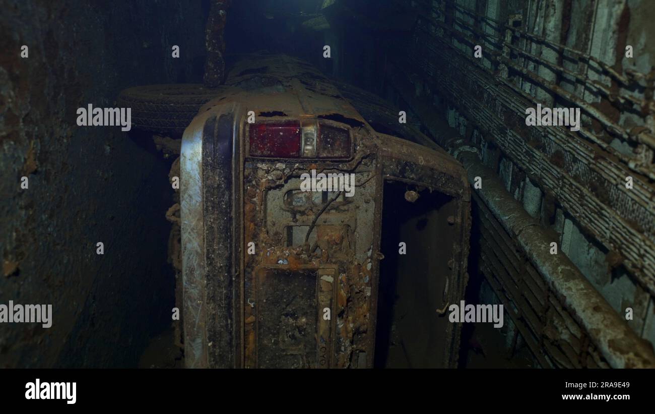 Car lying inside cramped hold of ferry Salem Express shipwreck, Red sea ...