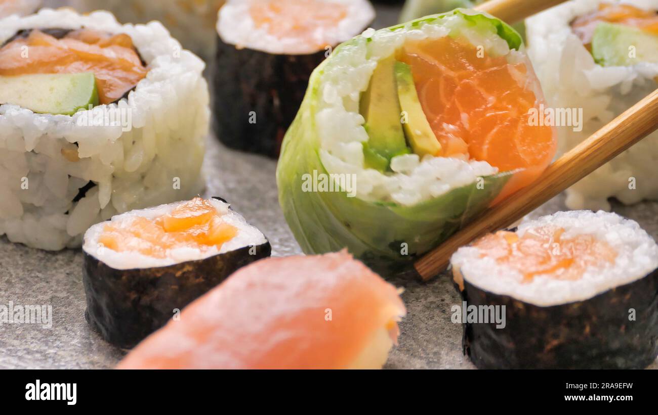 sushi background close-up. Maki sushi isolated for menu Stock Photo - Alamy