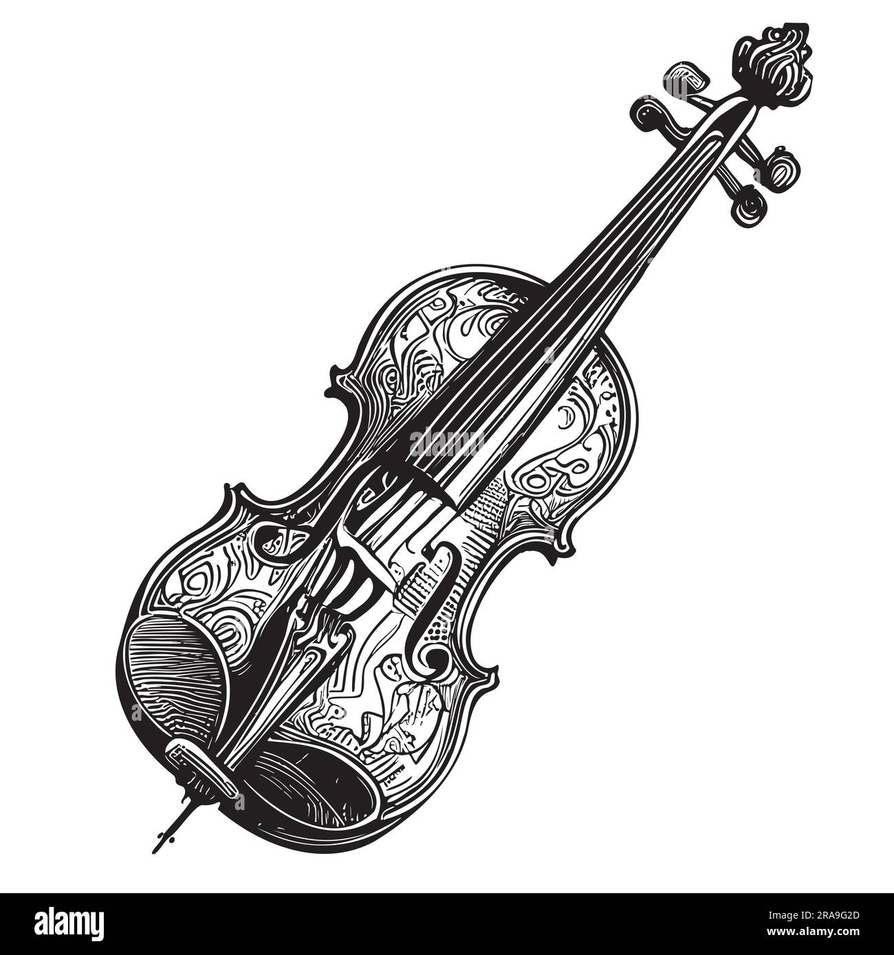 Violin retro musical instrument hand drawn sketch illustration Stock ...