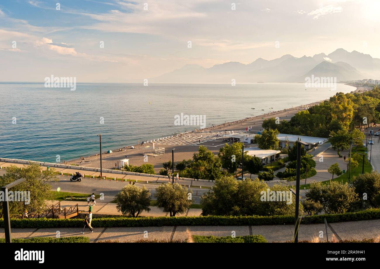 Aerial view of scenic and popular beach in Antalya resort town Stock ...