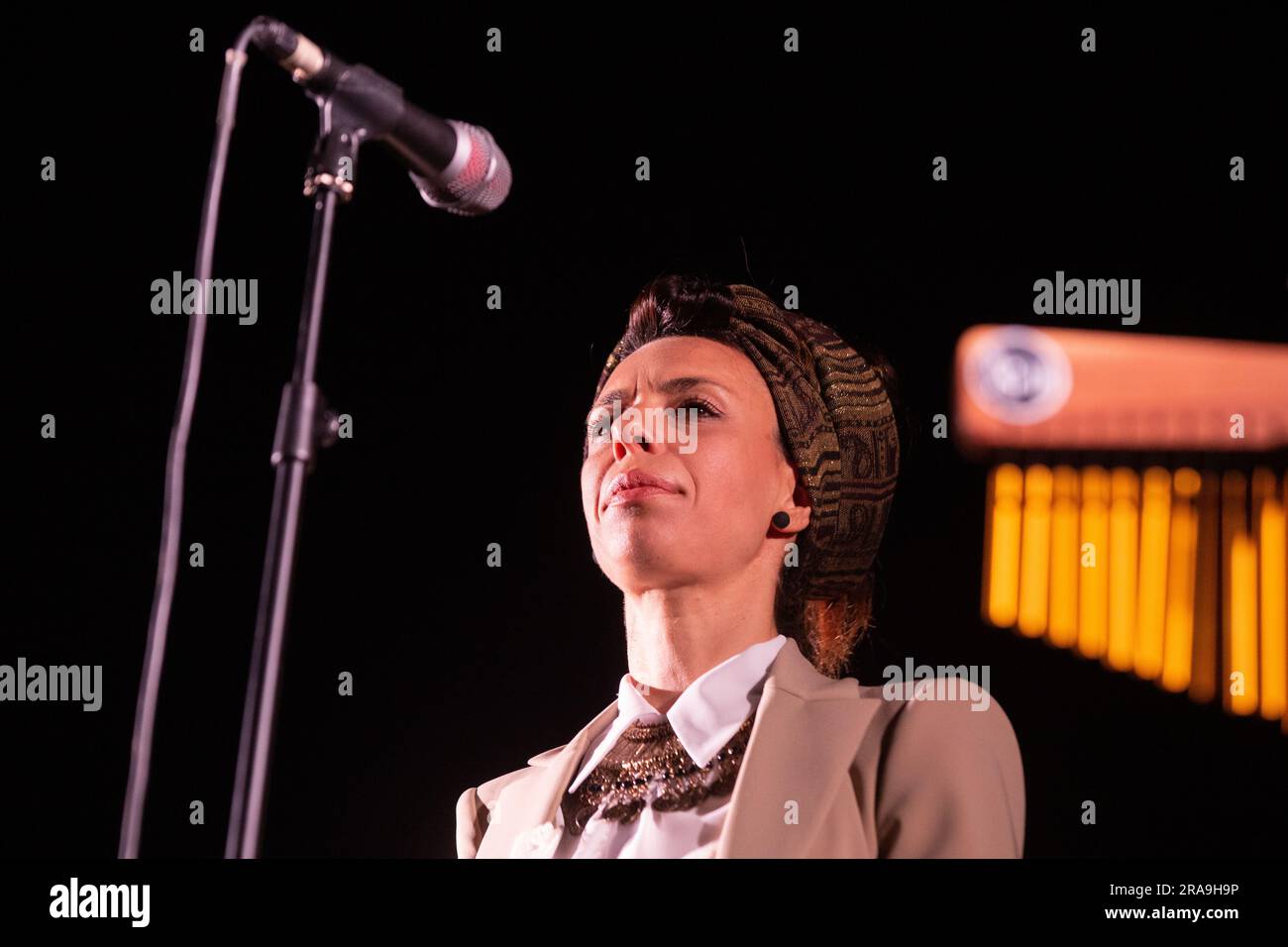 Rome, Italy. 01st July, 2023. Italian singer-songwriter Amara during ...