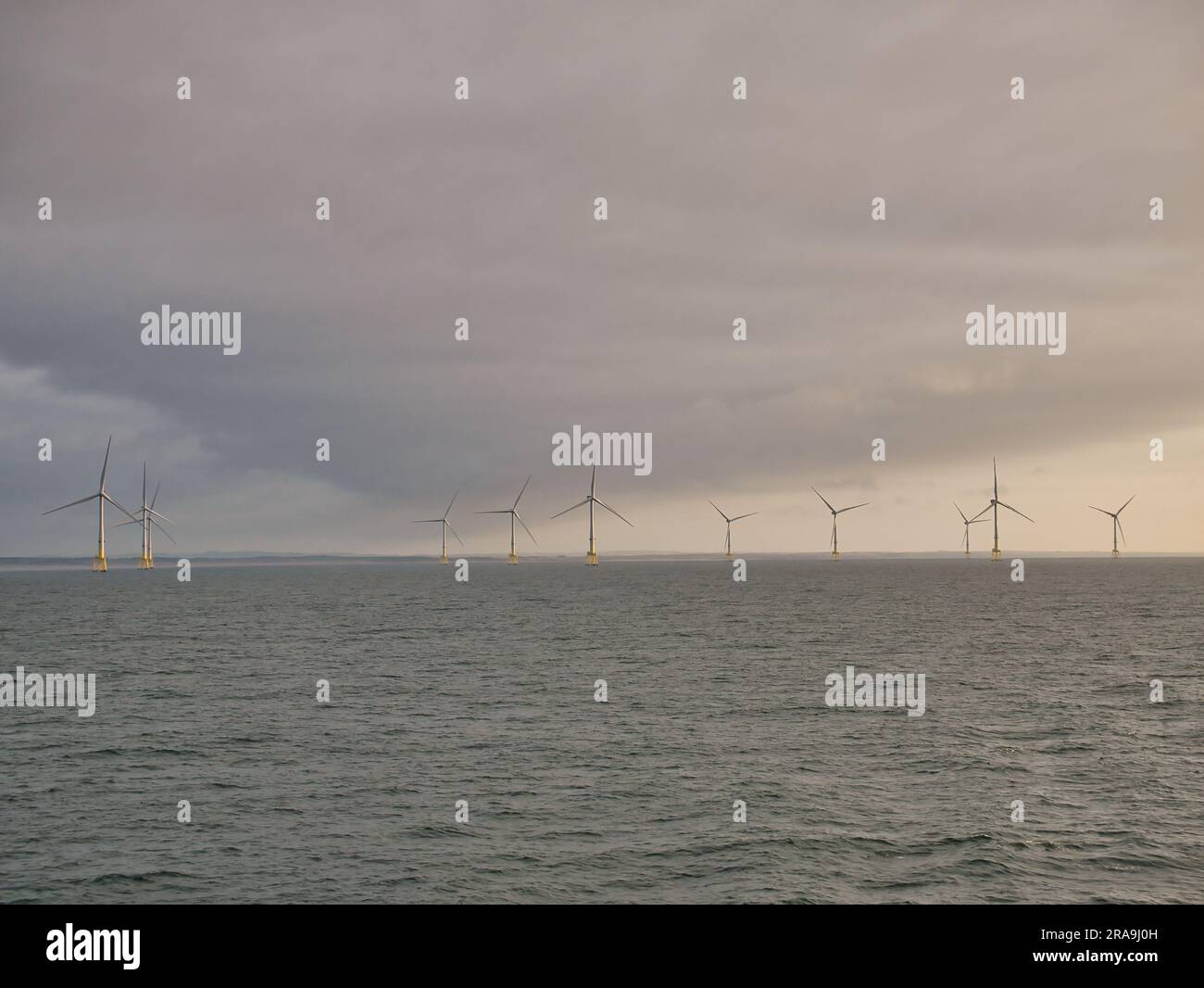 The wind turbines of the Aberdeen Offshore Wind Farm in the North Sea ...
