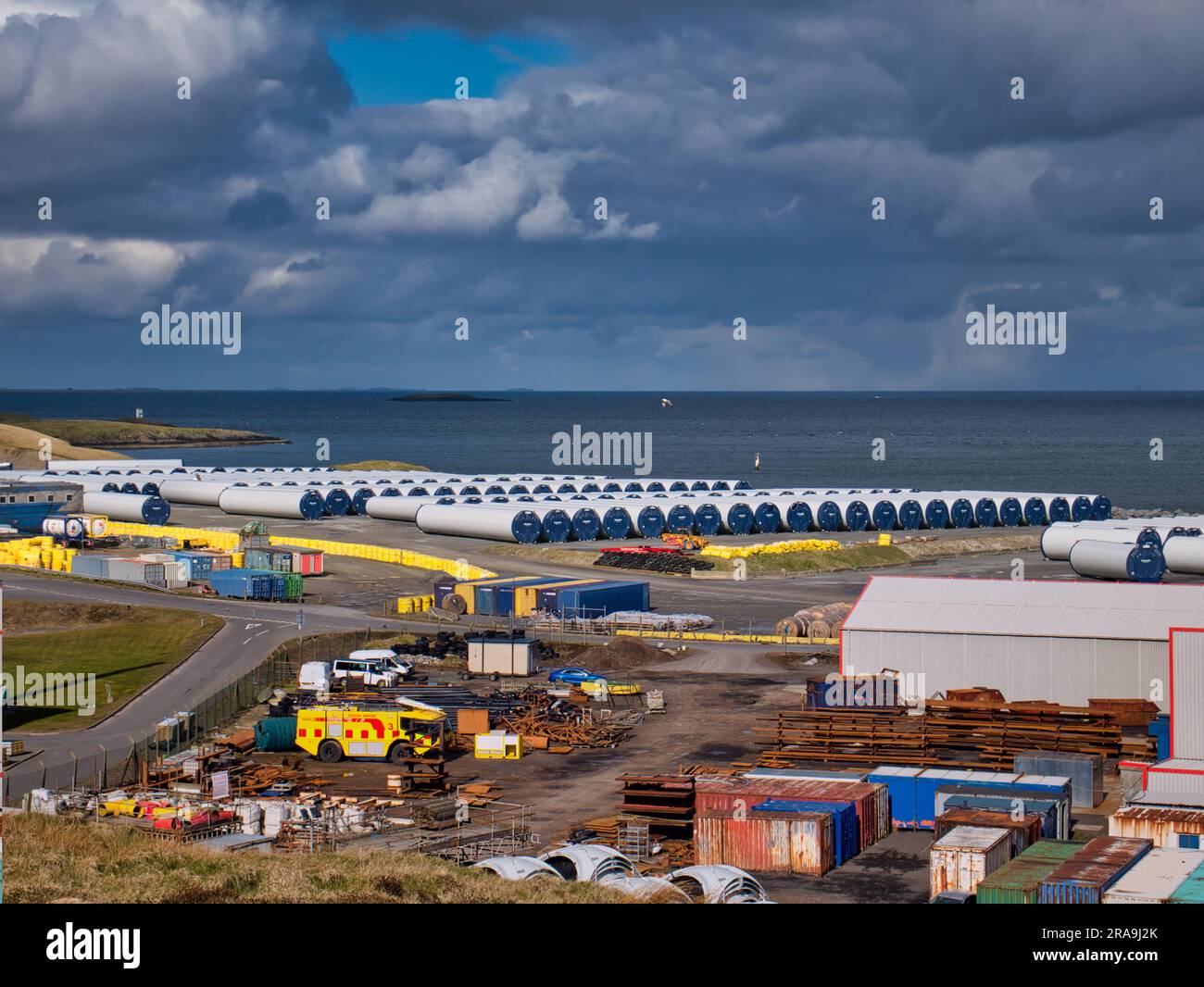 Wind turbine support tower sections stored for the Viking Wind Farm ...