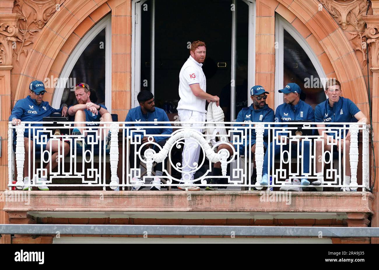 England's Jonny Bairstow on the balcony after being run out by ...