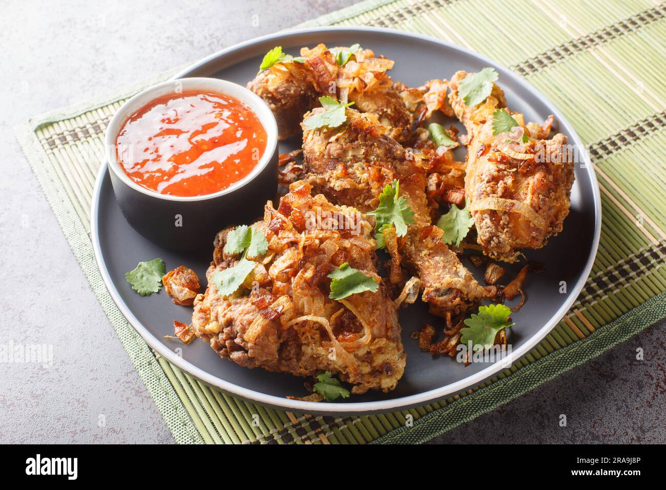 Thai Street Food Hatyai Fried Chicken with sweet chili sauce and crispy ...