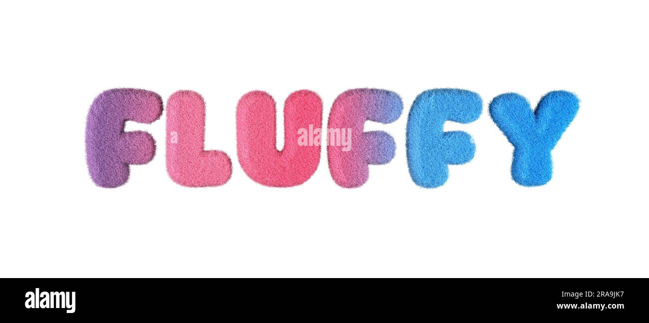 Word "FLUFFY" is written with colorful letters and made with fur on ...