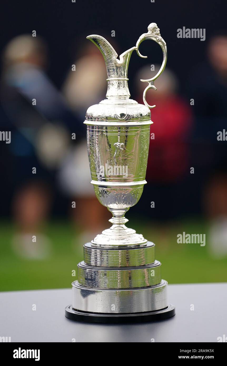 The Open claret jug trophy on display during day four of the Betfred ...