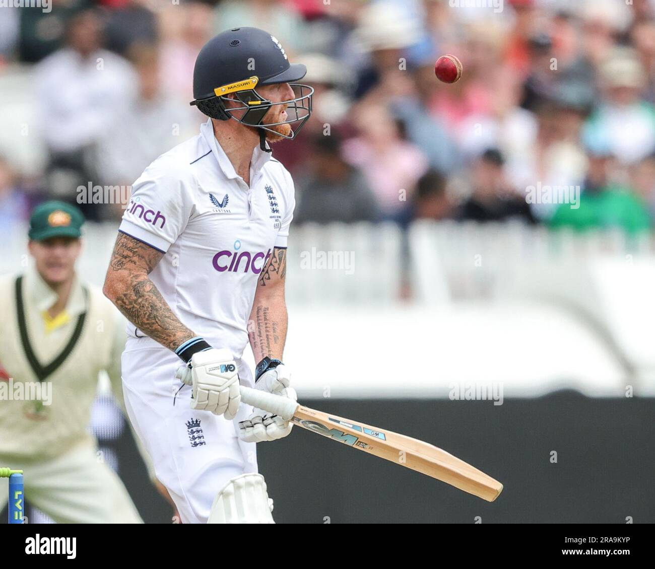 London, UK. 02nd July, 2023. Ben Stokes of England looks at the ball as ...