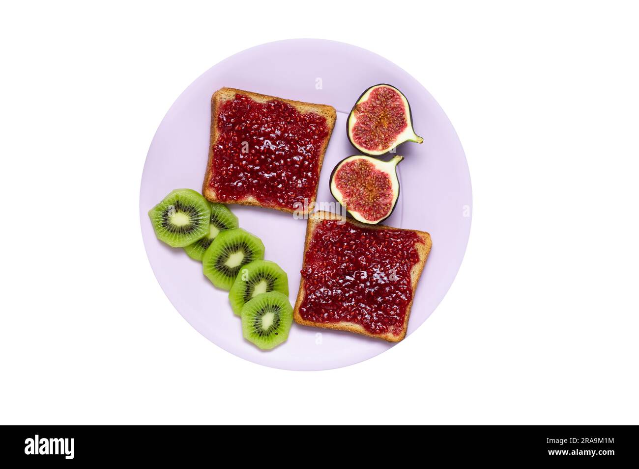 Toasted bread with homemade jam on plate, isolated on a white ...