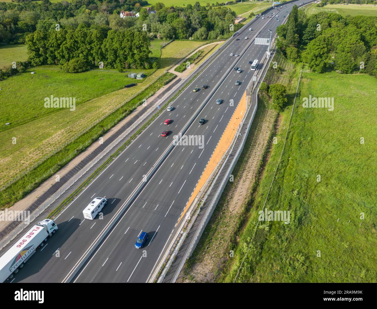 Aerial view of an emergency refuge on the Smart Motorway section of the ...