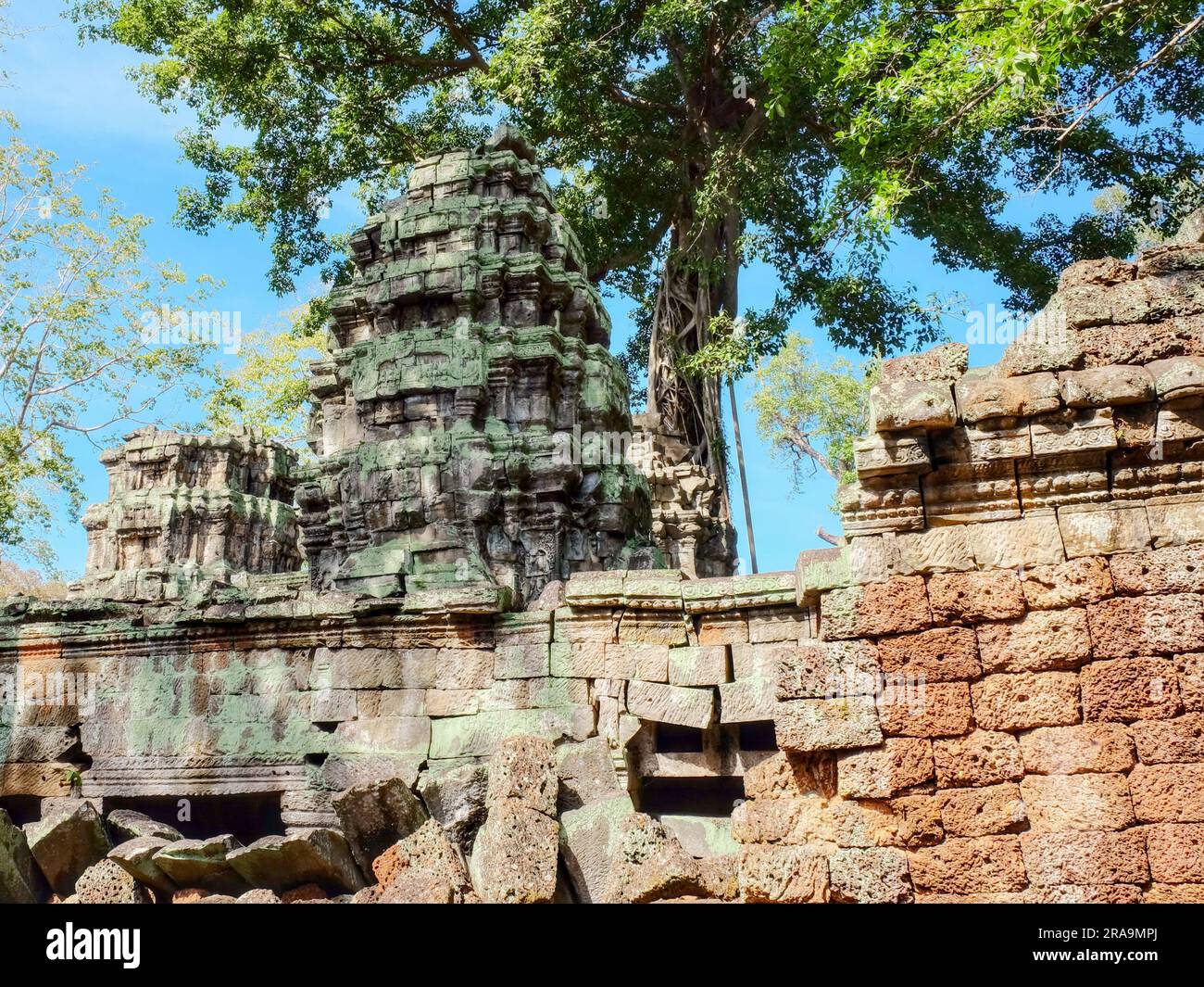 Photo shows the remnants of a Khmer stone structure in Cambodia ...