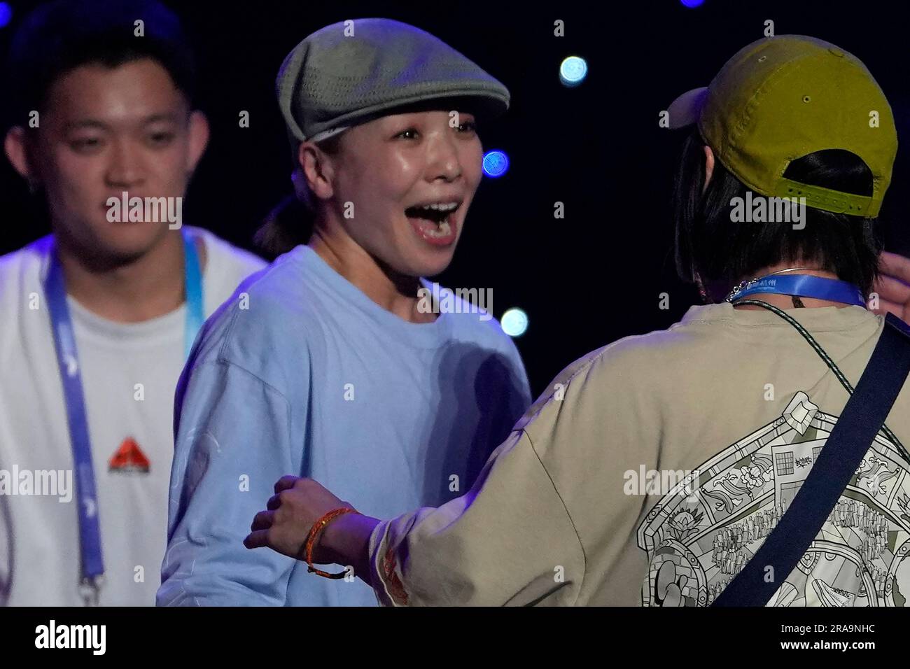 Japan's Ayumi reacts after winning the final of the 1vs1 b-girl ...