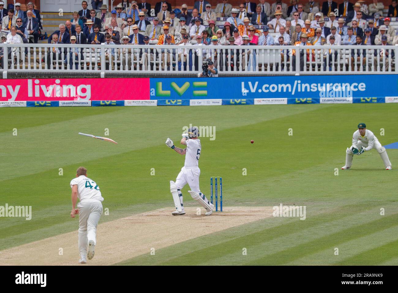 London, UK. 2nd July, 2023. England's Ben Stokes looses the grip of his ...