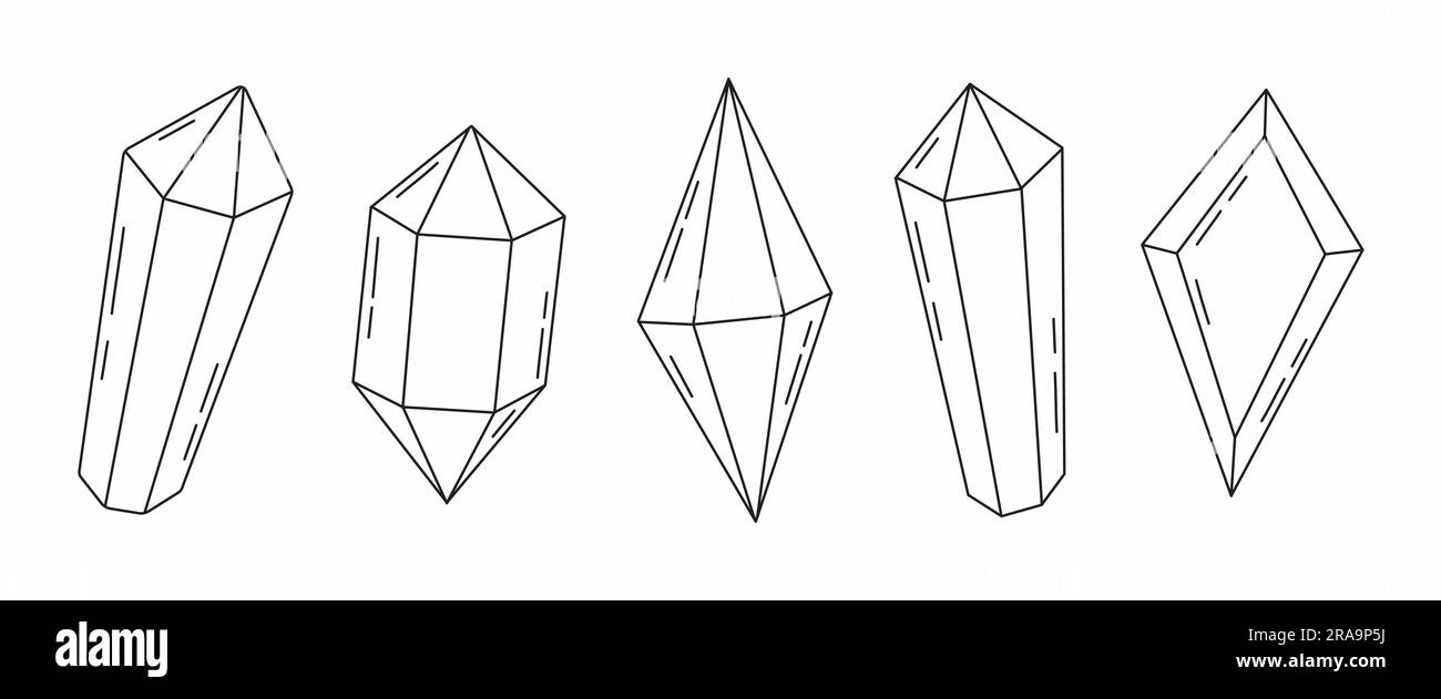 Collection of simple outline magic crystals, gems and minerals ...