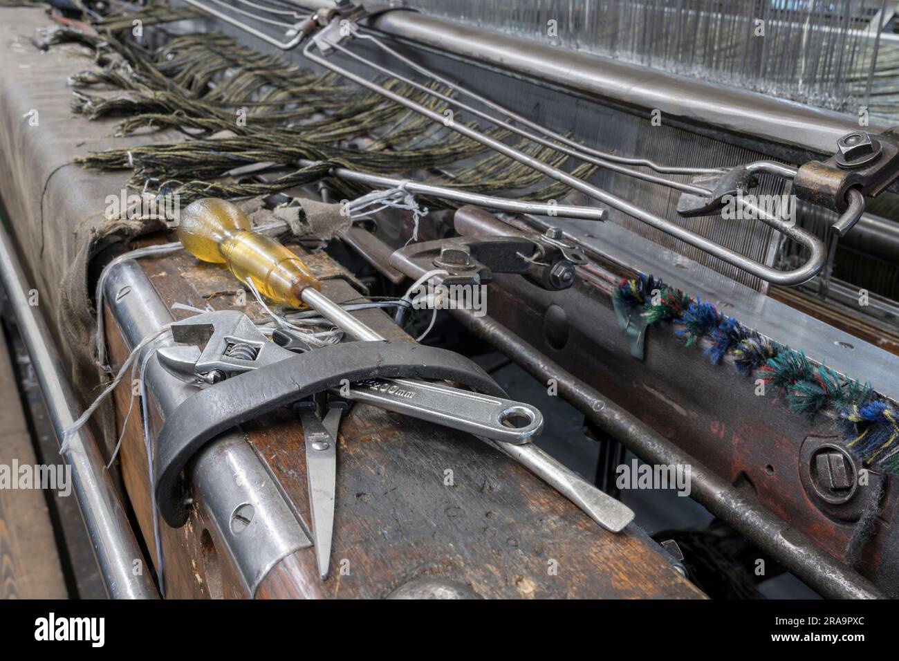 detail of a historic loom machine Stock Photo - Alamy