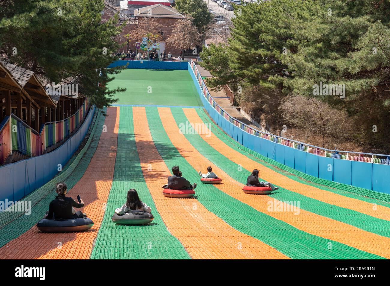 Grass-skating field grass skiing at Busan Horse racerack, South Korea ...