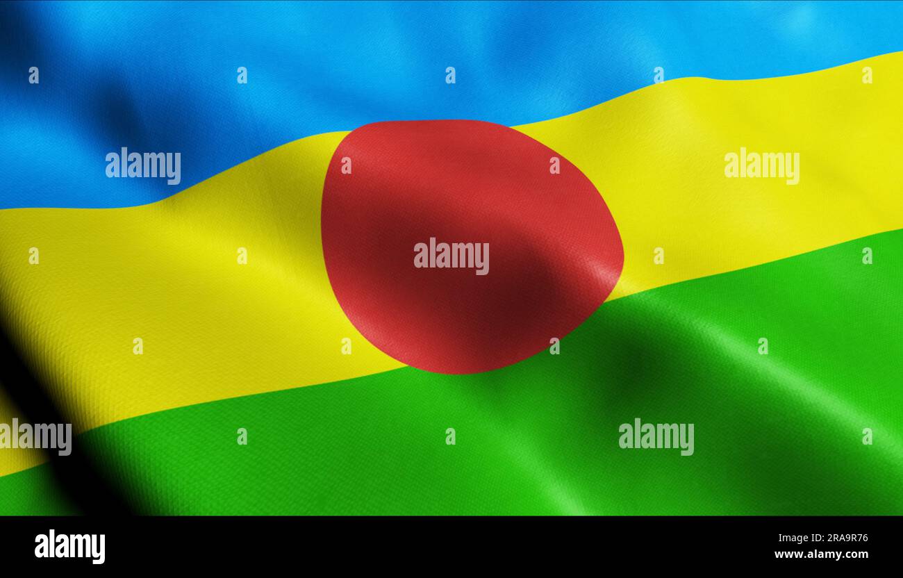 3D Illustration of a waving Myanmar Pa Laung Self Administered Zone ...
