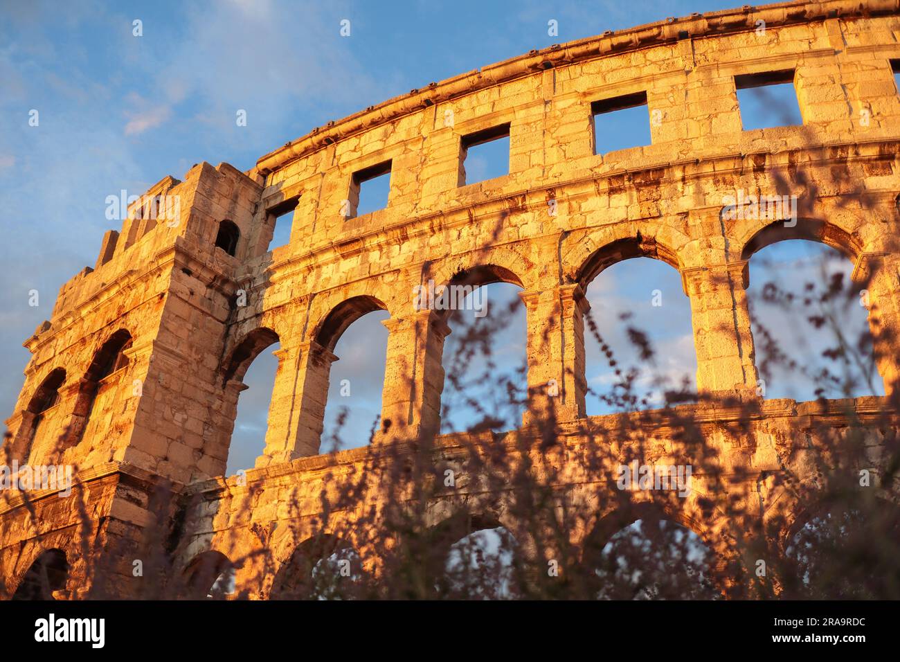 Historic Landmark in Croatia. Pula Arena during Summer Golden Hour ...