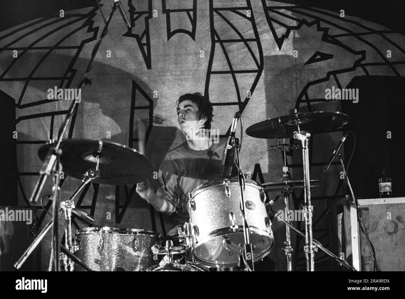 SUPERGRASS, EARLY TOUR, 1995: Danny Goffey drummer with Supergrass ...
