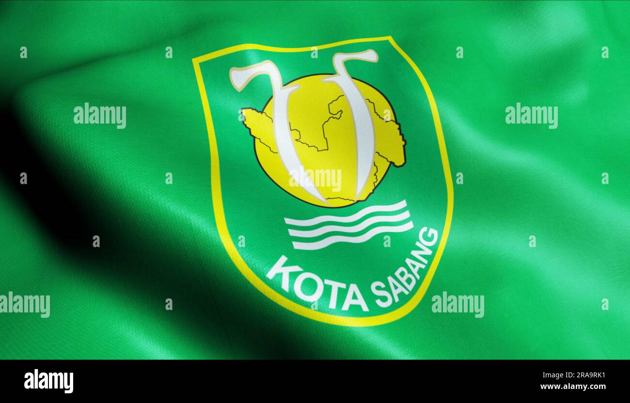 3D Illustration of a waving Indonesia city flag of Sabang Stock Photo ...