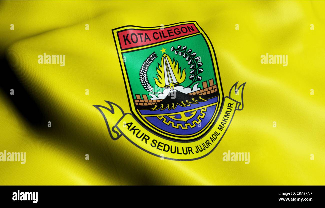 3D Illustration of a waving Indonesia city flag of Cilegon Stock Photo ...