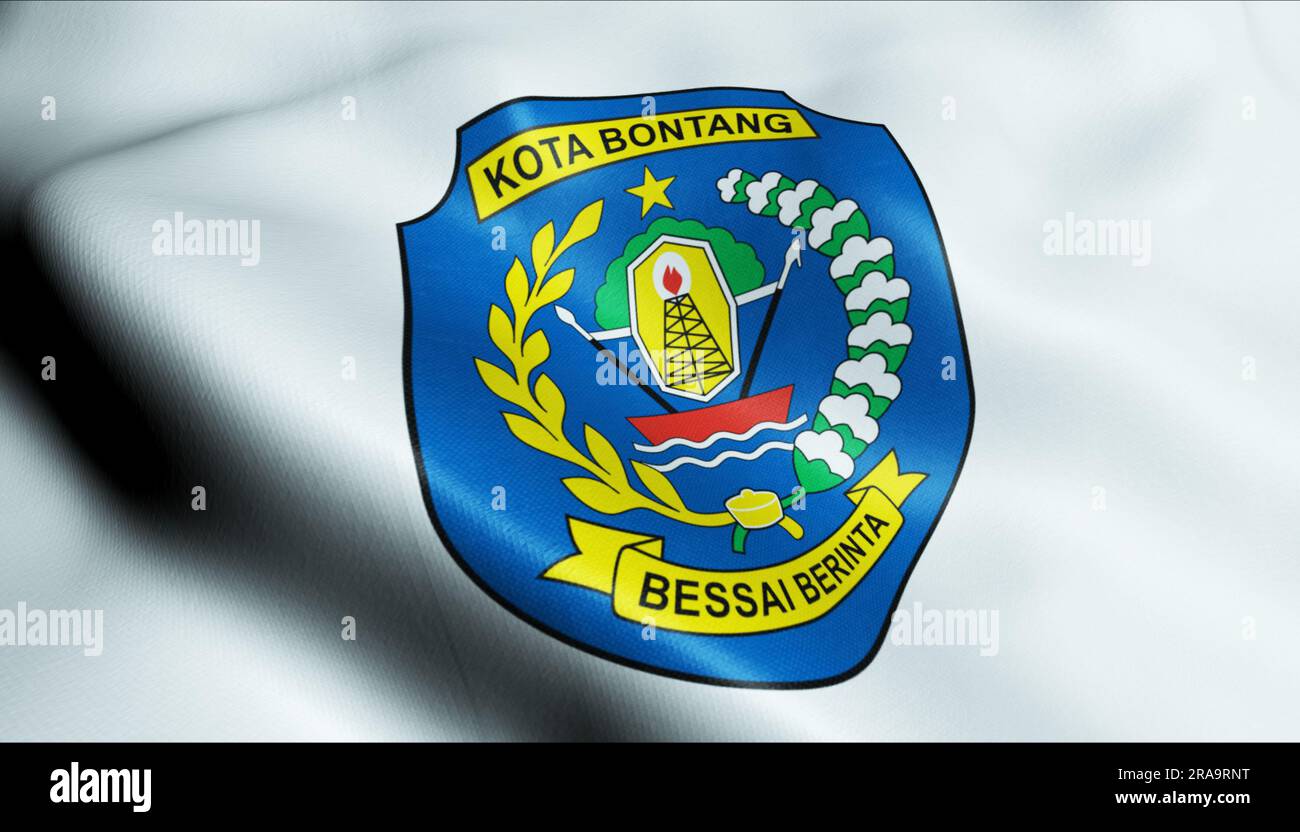 3D Illustration of a waving Indonesia city flag of Bontang Stock Photo ...