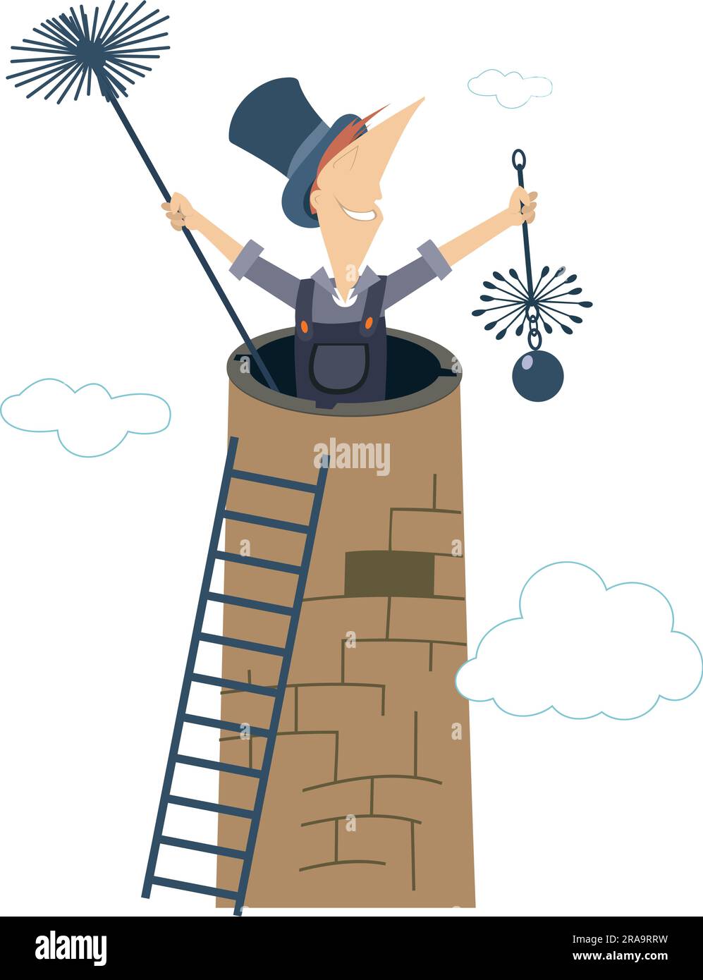 Chimney sweeper, rope, chimney brush, stove pipe. Isolated on white background Stock Vector ...