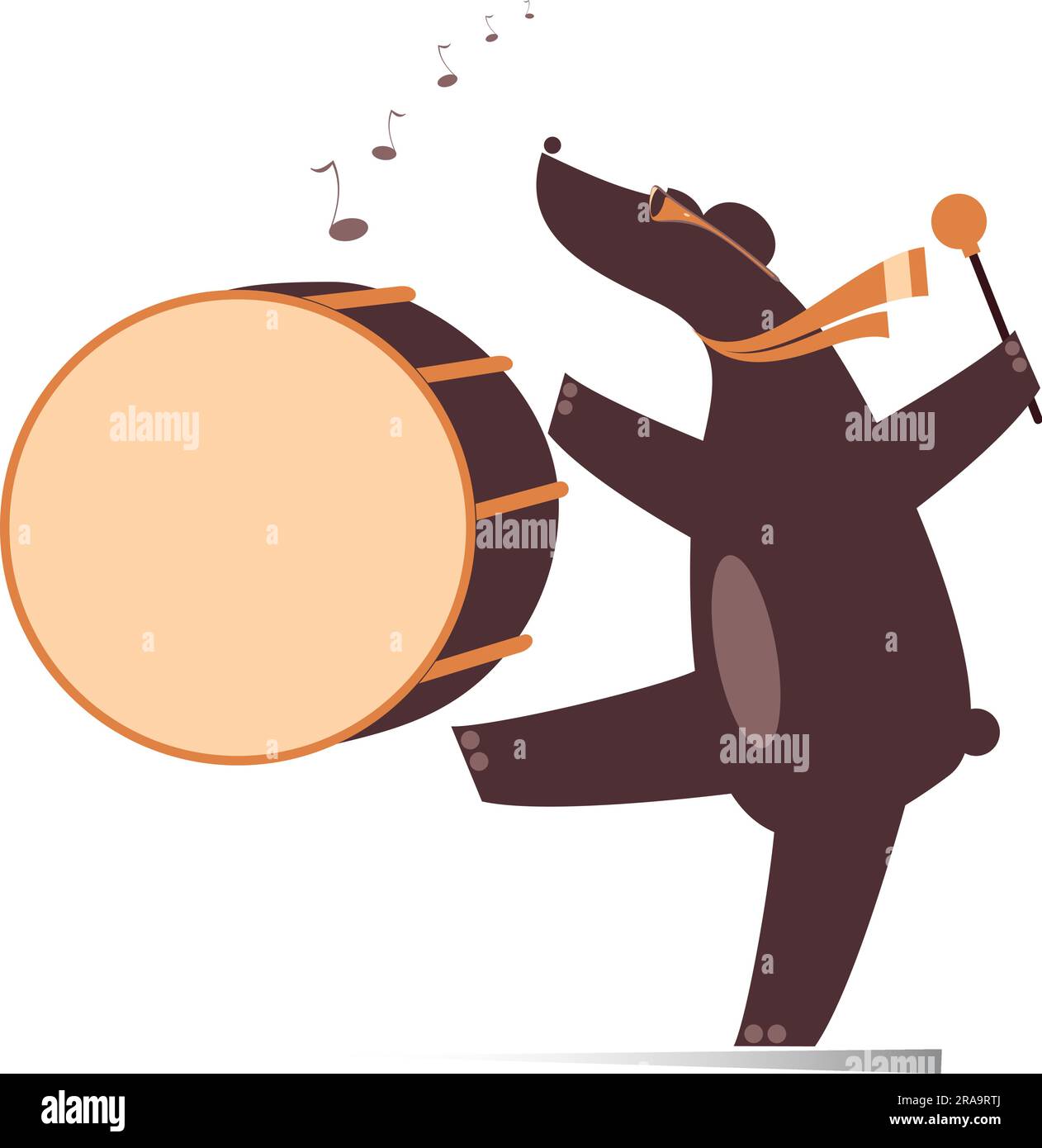 Cute bear beating a big drum illustration. Cartoon bear beats a big ...