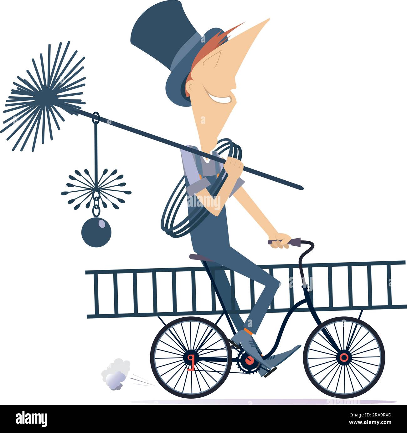 Cartoon cycling chimney sweeper illustration. Chimney sweeper on the ...