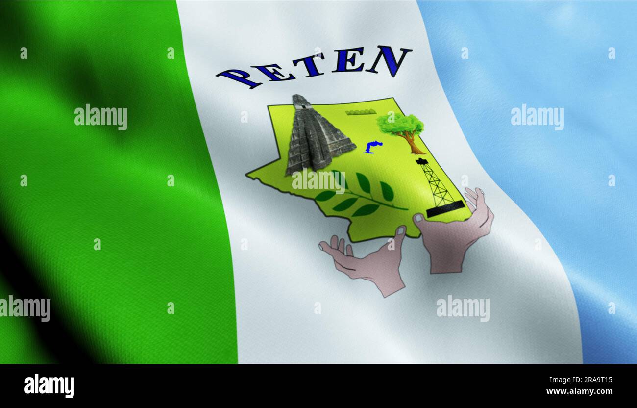 3D Illustration of a waving Guatemala department flag of Peten Stock ...