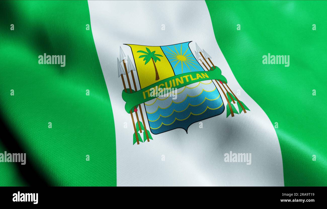 3D Illustration of a waving Guatemala department flag of Escuintla ...