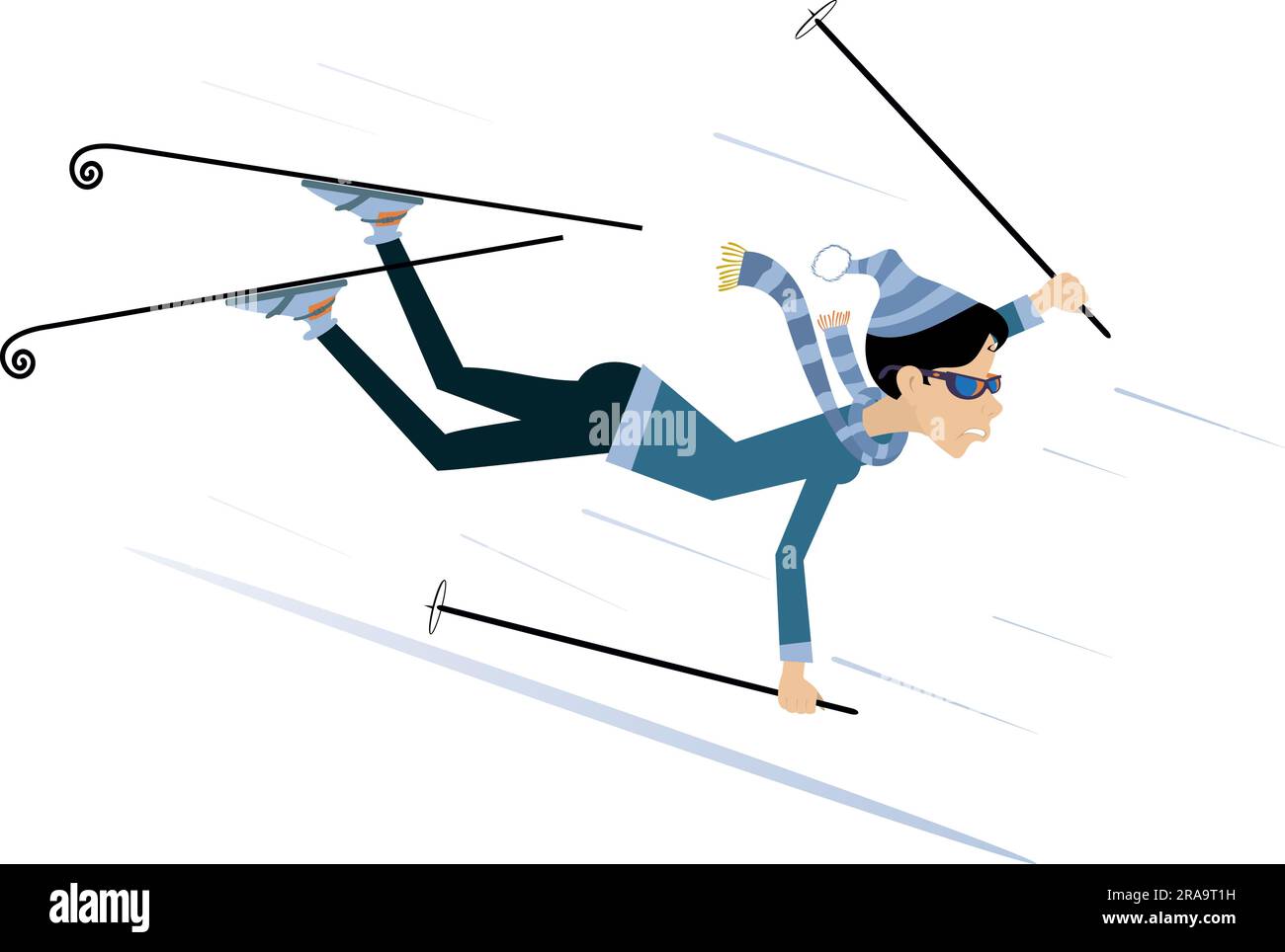 Falling young skier woman. Winter sport. Young woman skiing. Isolated ...