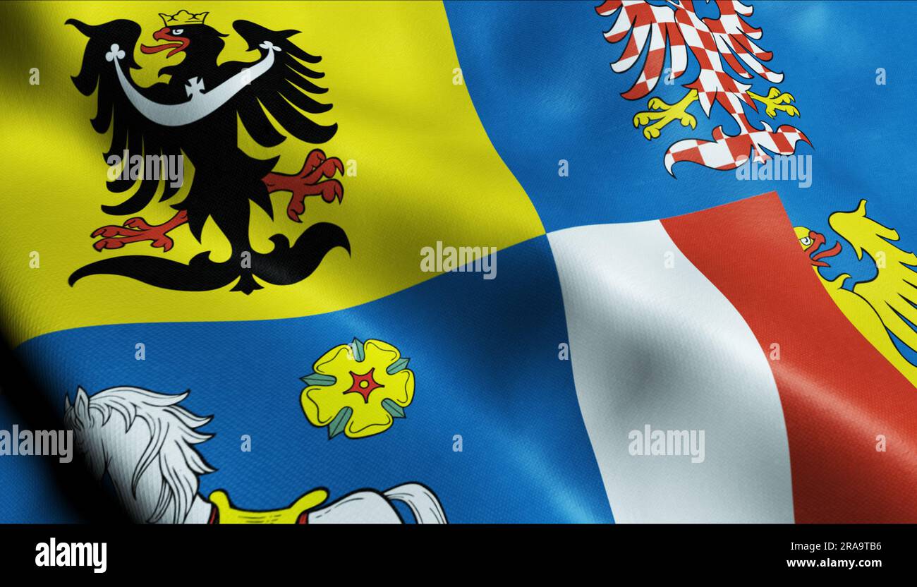 3D Illustration of a waving Czech region flag of Moravian Silesian ...