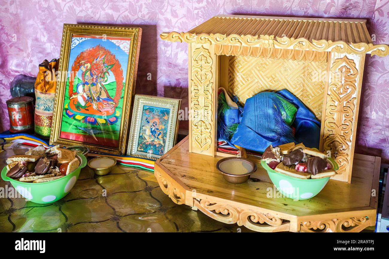 Inside a shaman's yurt Stock Photo - Alamy