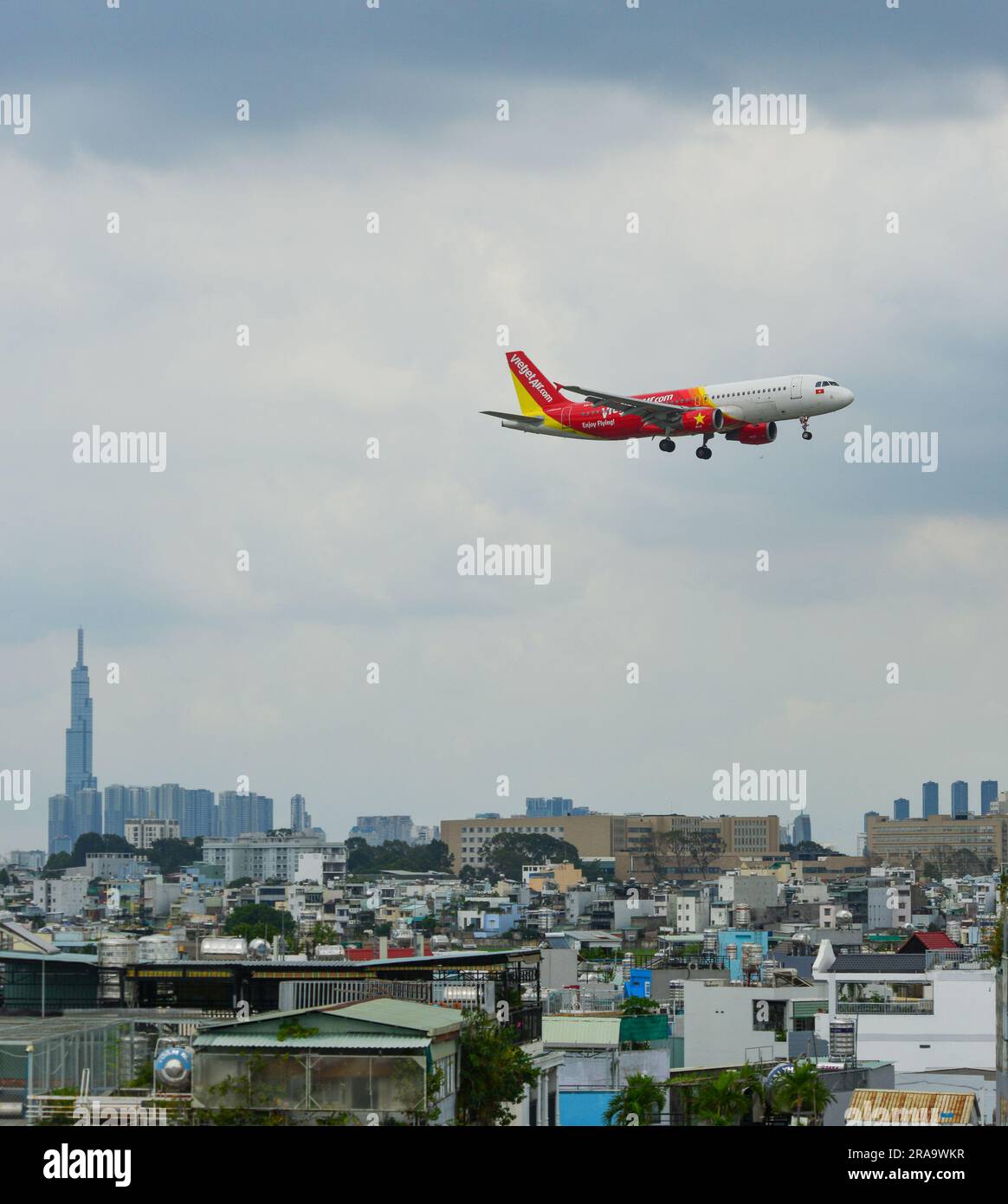 Saigon, Vietnam - Jun 28, 2023. VN-A666 VietJetAir Airbus A320 landing ...