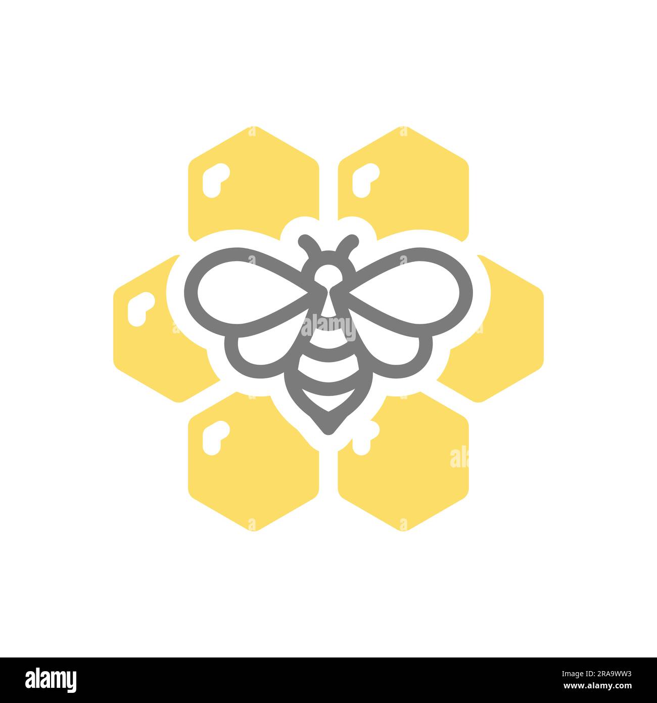 Honeycomb and bee colorful vector icon. Hexagon honey cell or comb and honeybee symbol Stock ...